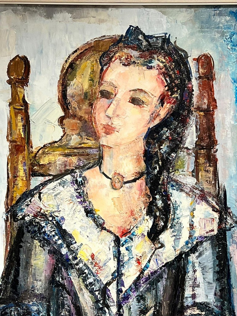 Maria Tort Xirau - Huge Spanish/ French Oil Painting Girl Seated in ...