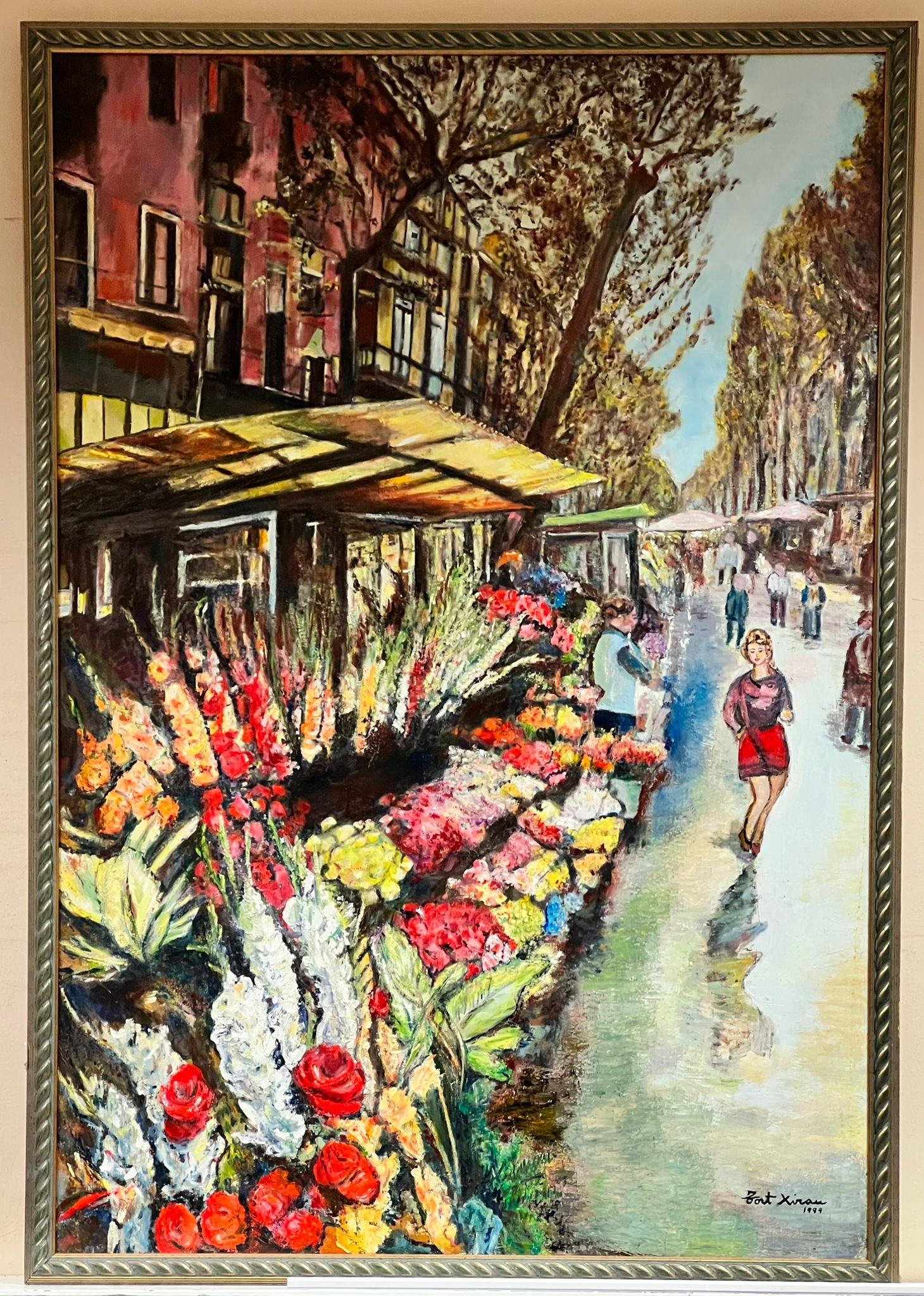 Maria Tort Xirau - Huge Spanish/ French Oil Painting The Flower Market ...