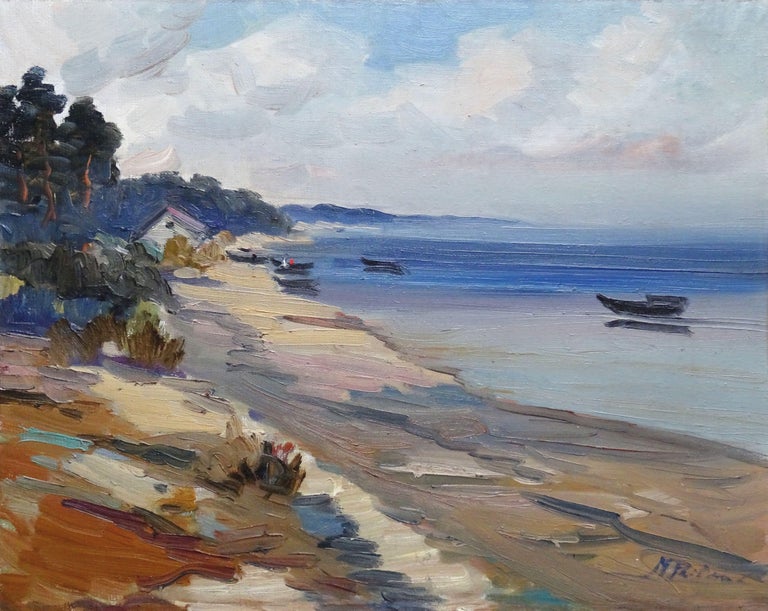 Marianna Peilane - Boats on the sea shore. Oil on canvas, 52x65 cm For ...