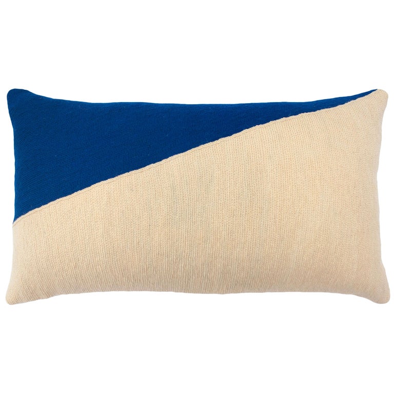 Marianne Triangle Blue Hand Embroidered Modern Geometric Throw Pillow ...