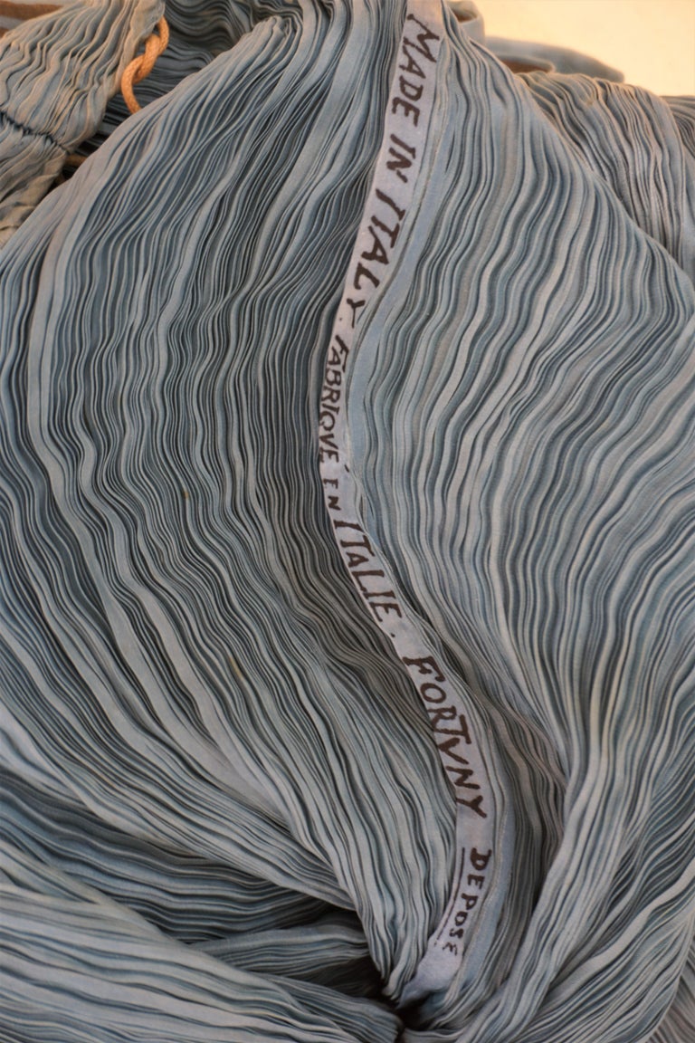 Mariano Fortuny Blue Pleated Delphos Silk Dress w/ Stenciled Belt at ...