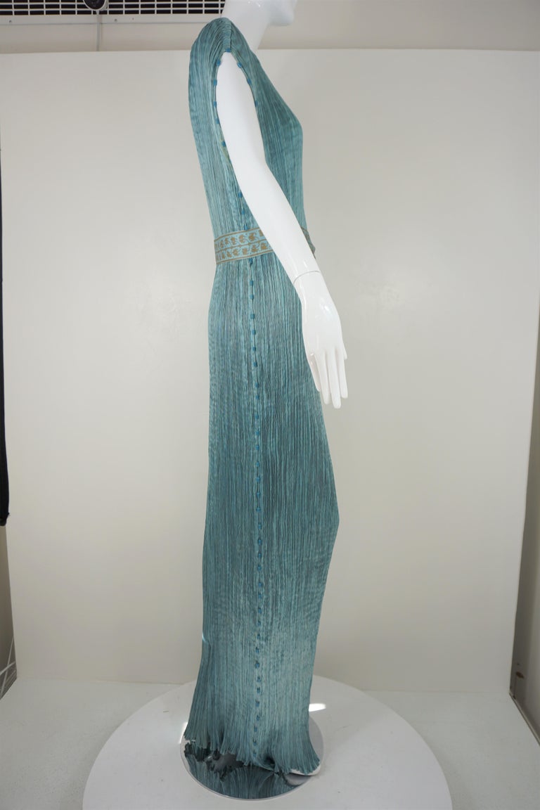 Mariano Fortuny Blue Pleated Delphos Silk Dress w/ Stenciled Belt at ...
