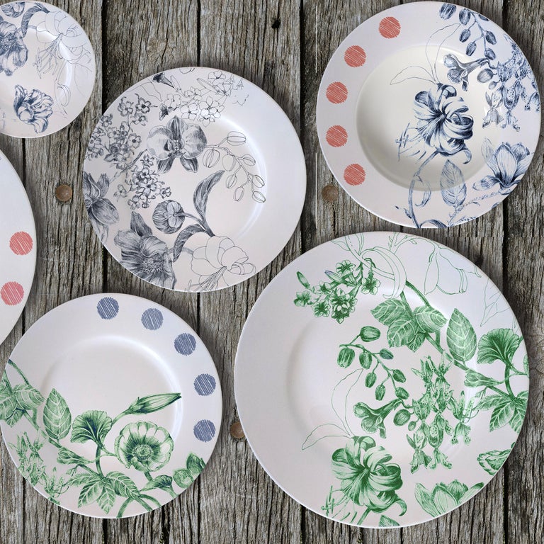Marie Antoinette, Contemporary Porcelain Pasta Plates Set with Floral ...
