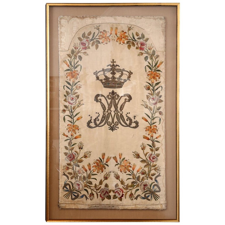 Marie Antoinette Hand- Embroidered Monogram, Framed at 1stDibs | marie antoinette monogram ...