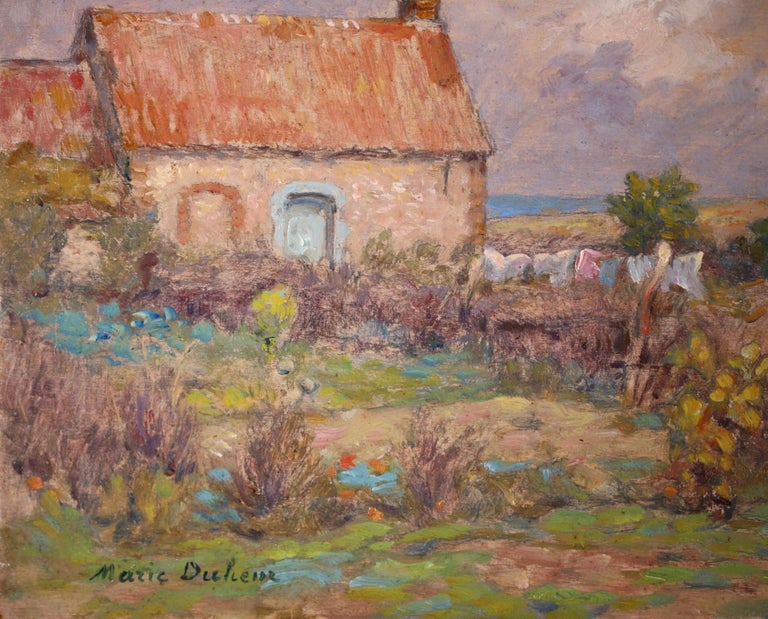Marie Duhem - Drying Washing - French Impressionist Oil, Cottage in ...