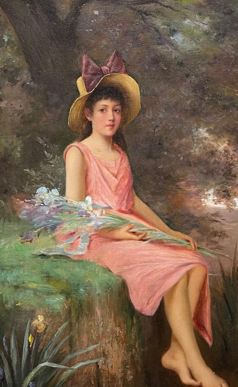 Marie Mathieu - Antique Impressionist Girl in Pink Dress w/ Floral Hat ...