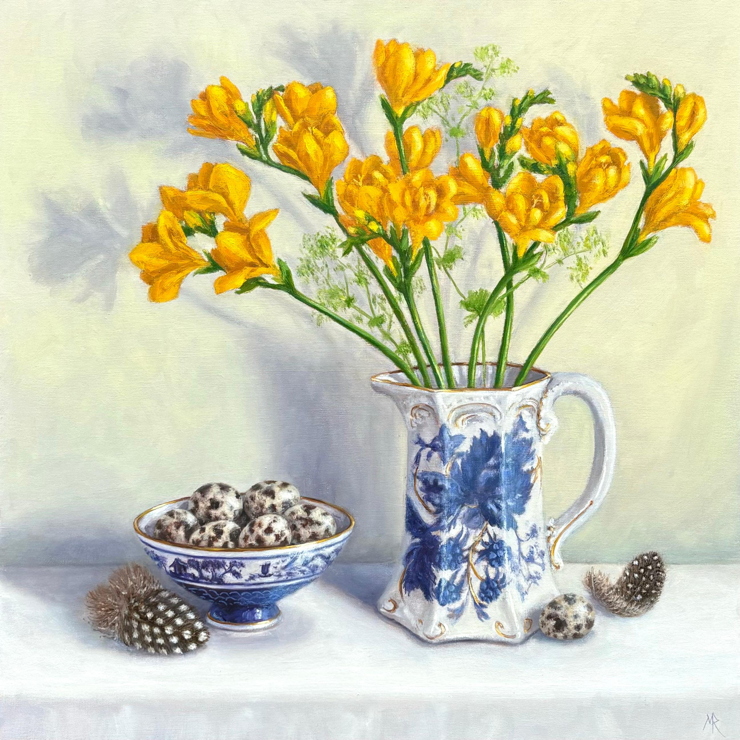 Marie Robinson - Freesias, Feathers and Eggs-original contemporary ...