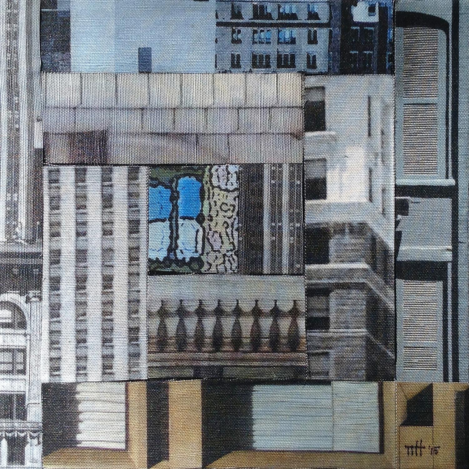 Marilyn Henrion - Patchwork City 3, Mixed Media Art on Wood Panel For ...