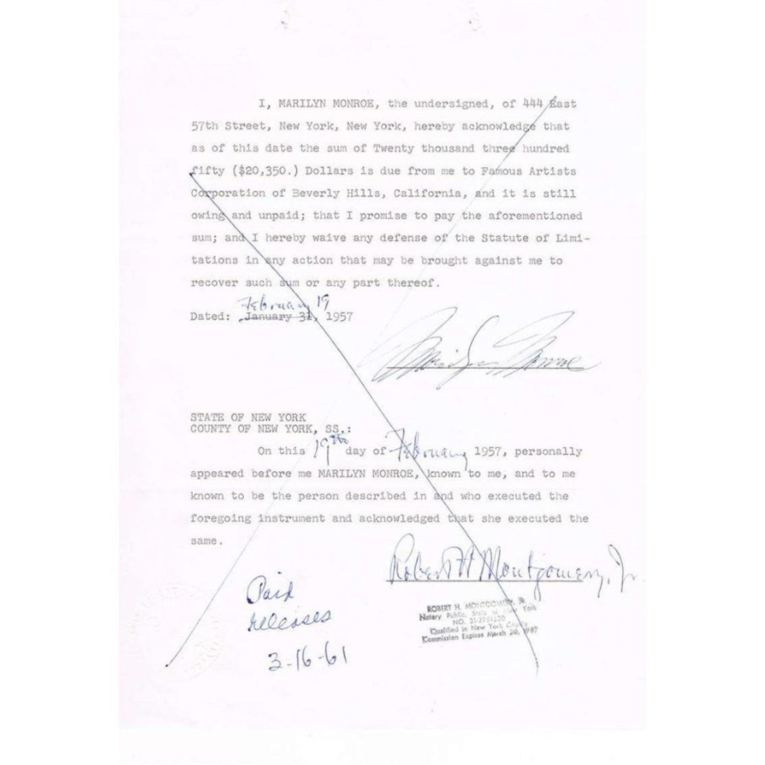 Authentic Marilyn Monroe Autograph