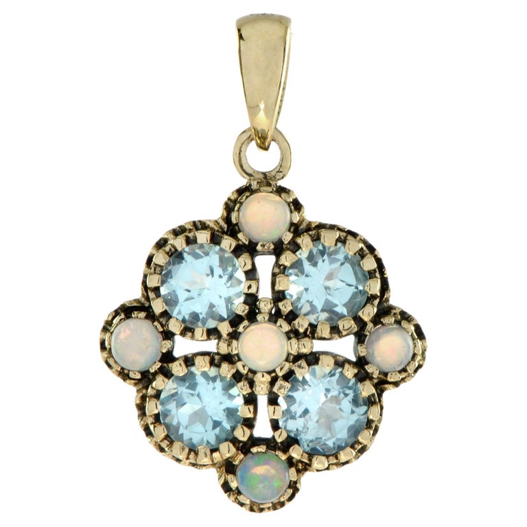 Marin Fleur Blue Topaz and Opal Cluster Pendant in 14K Yellow Gold For ...