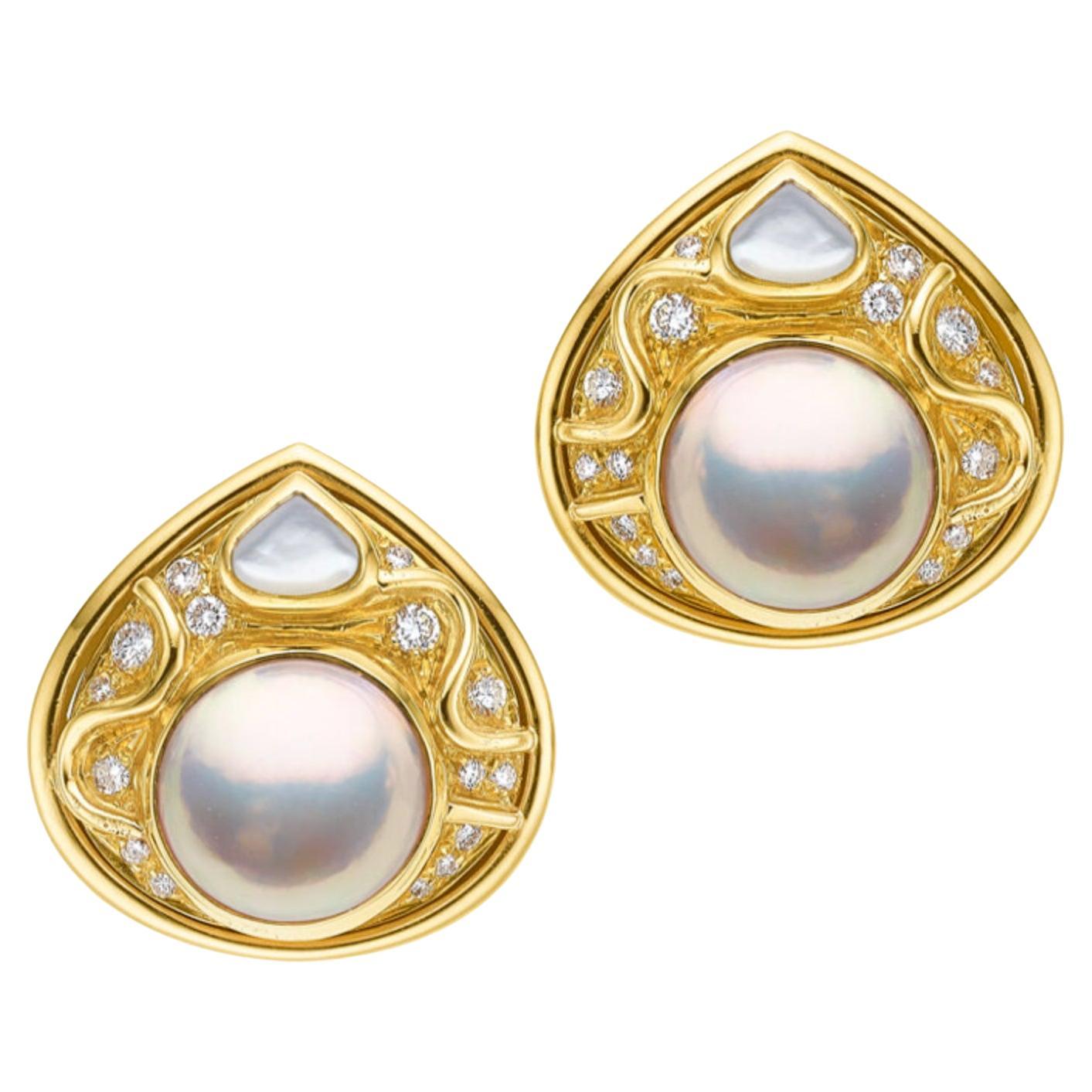 Marina B Gold Mother of Pearl Diamond Earrings at 1stDibs