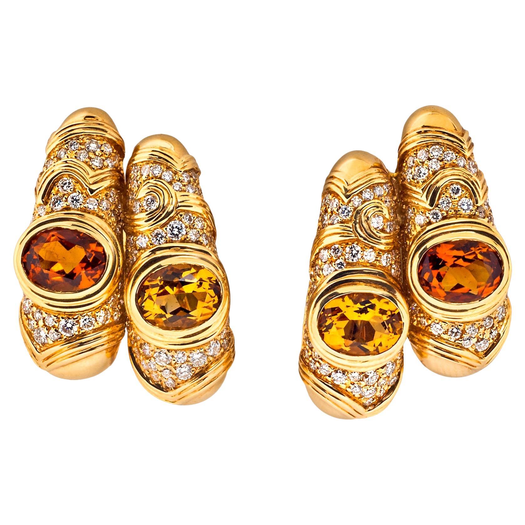 Marina B Citrine, Diamond and Yellow Gold Heart Earrings at 1stDibs
