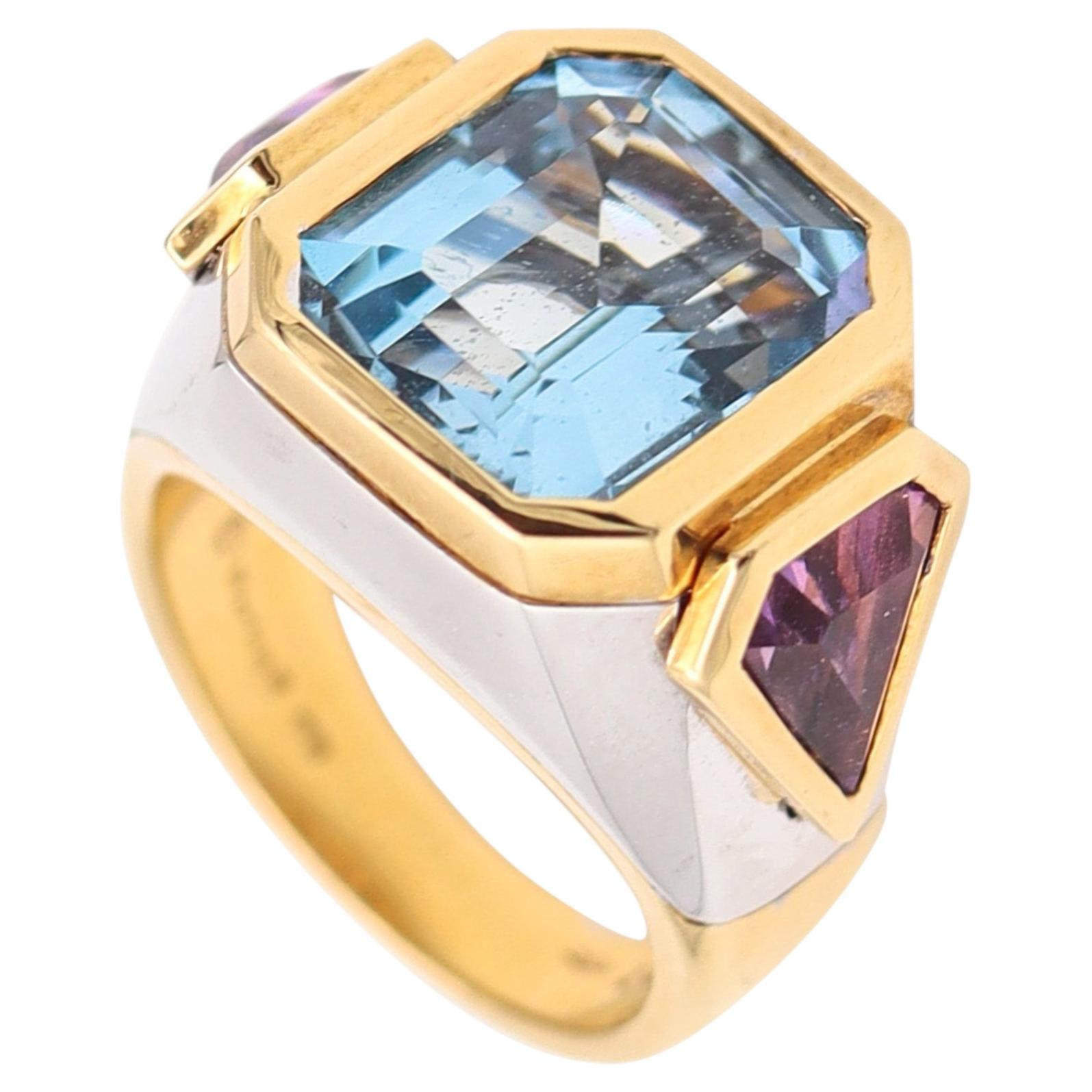 MARINA B. Cocktail Ring In 18Kt Gold With Aquamarine and Shield-Cut ...