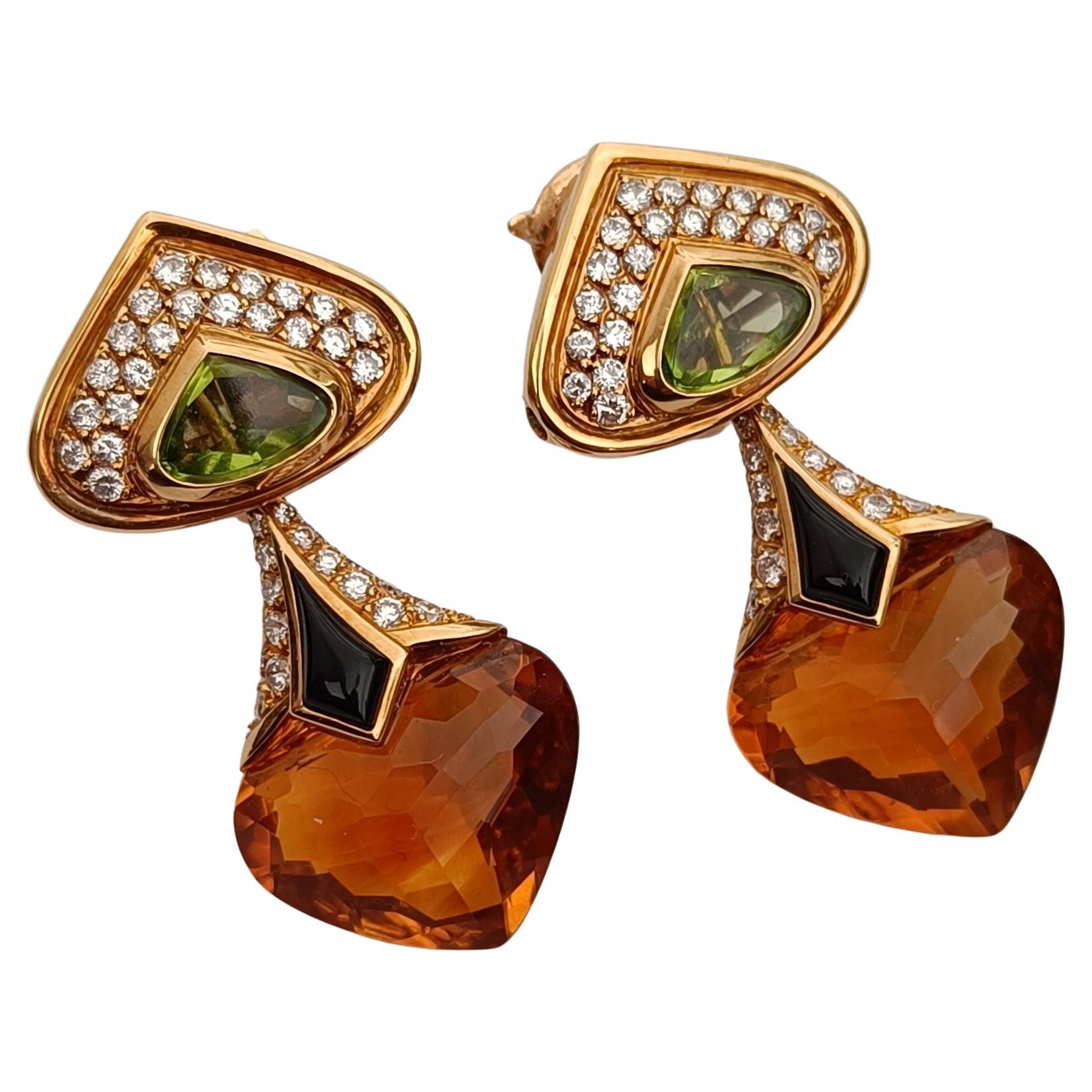 Marina B Earrings 18k Gold, Peridot, Diamonds, Citrice and Onyx For ...