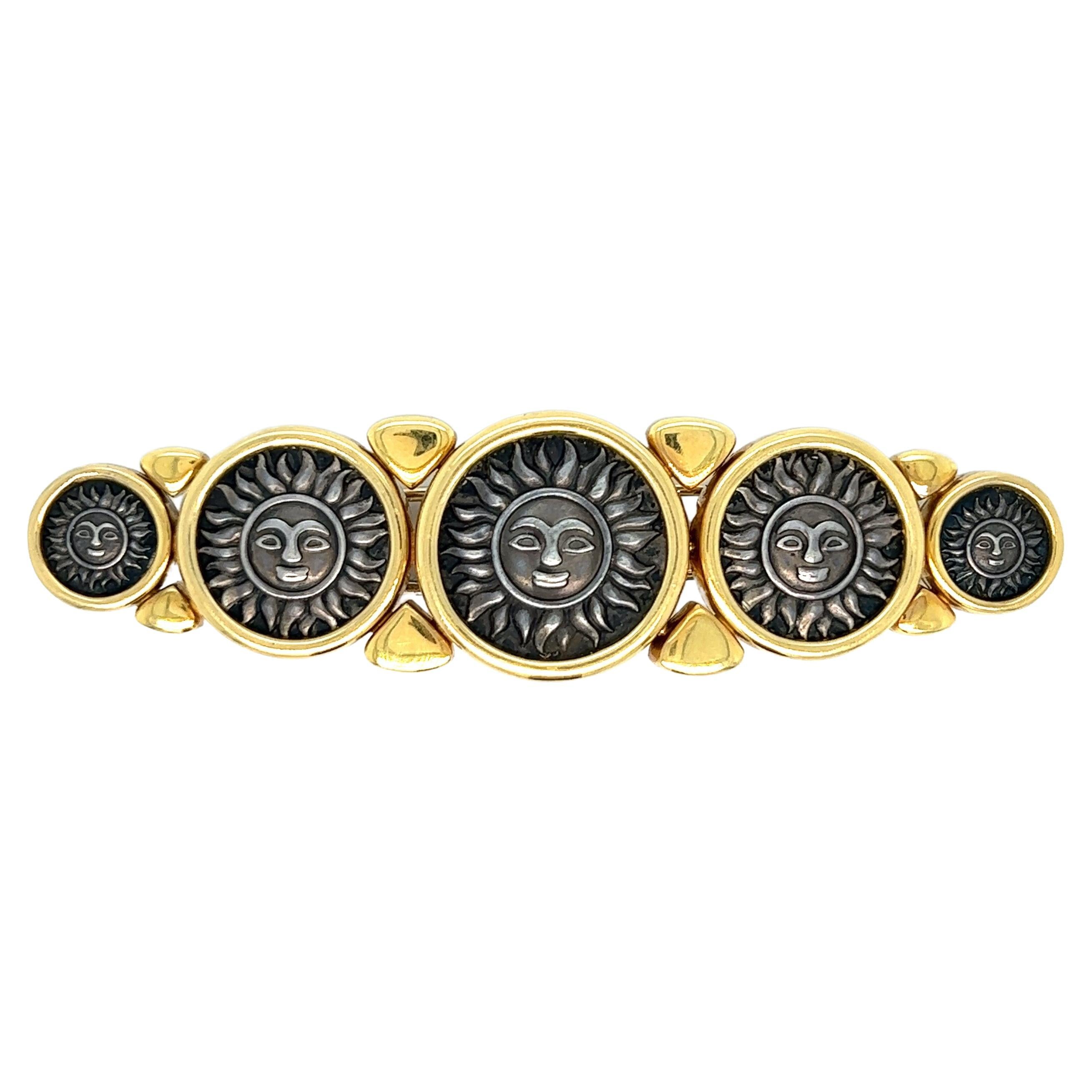 Carolyn Tyler MultiColor Gemstone Gold Coin Brooch at 1stDibs