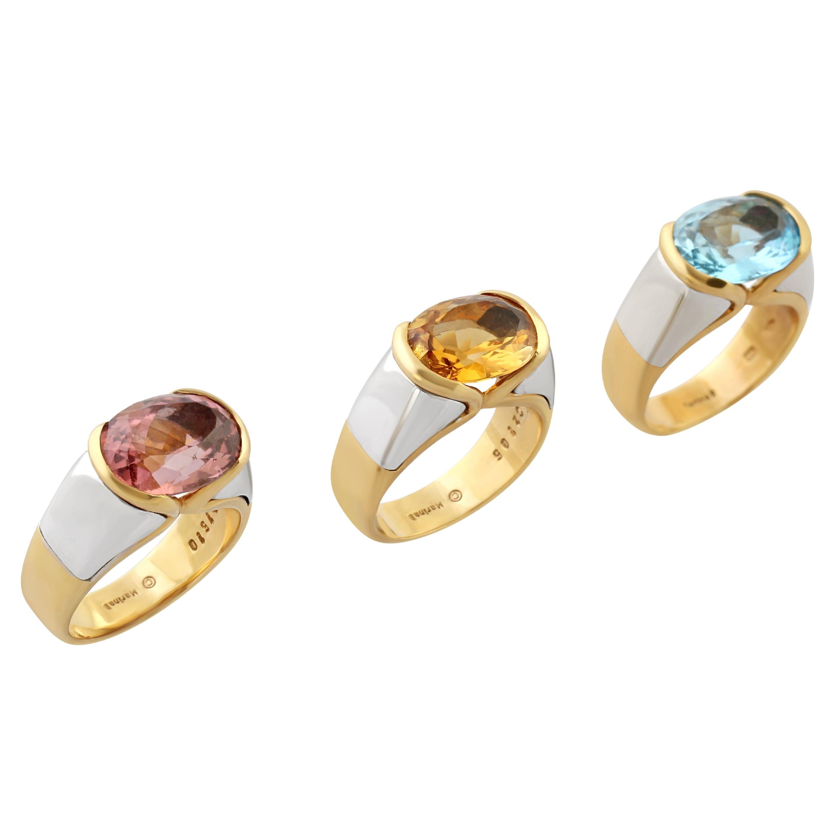 Marina B, Three 18k Gold and Tourmaline Rings For Sale at 1stDibs