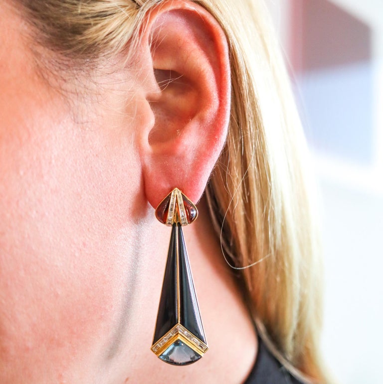 Marina Bvlgari 1983 Troc Dangle Drop Earrings 18kt Gold with 30.87 Ctw ...
