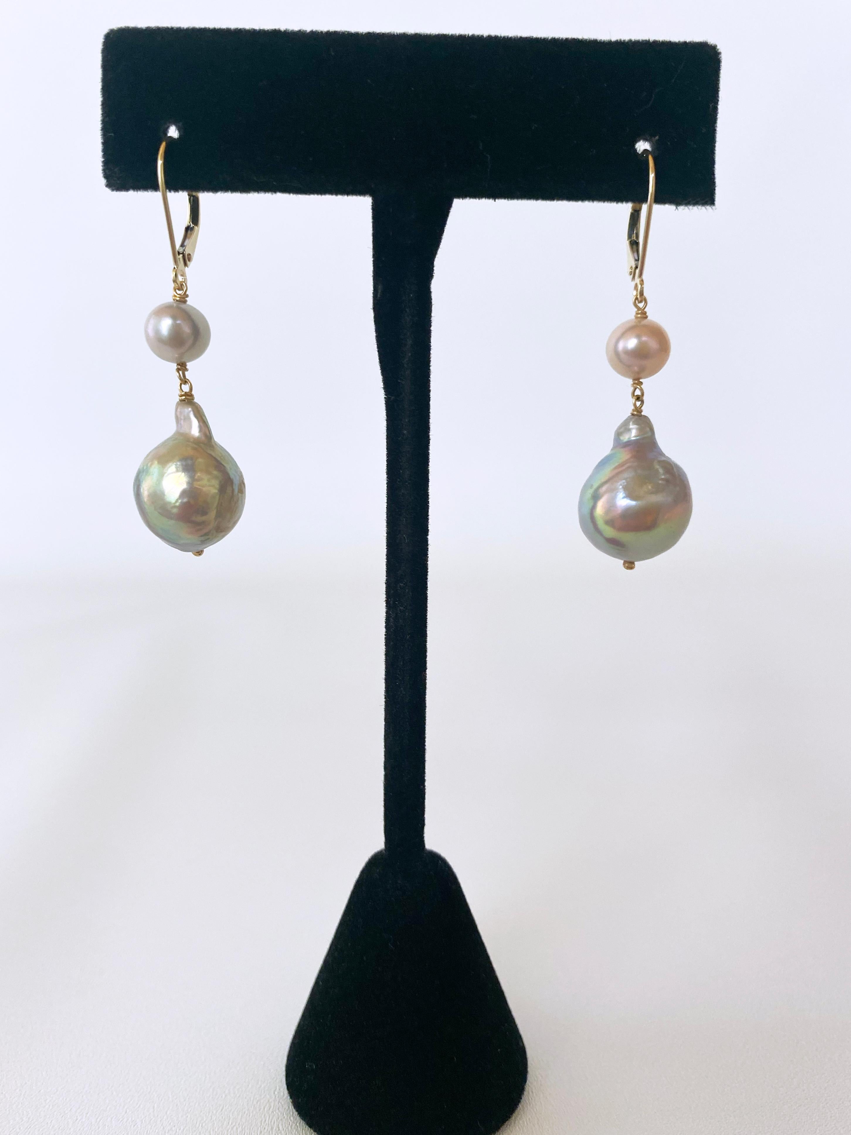 Marina J. Grey Pearl and 14k Yellow Gold Lever Back Hooks at 1stDibs