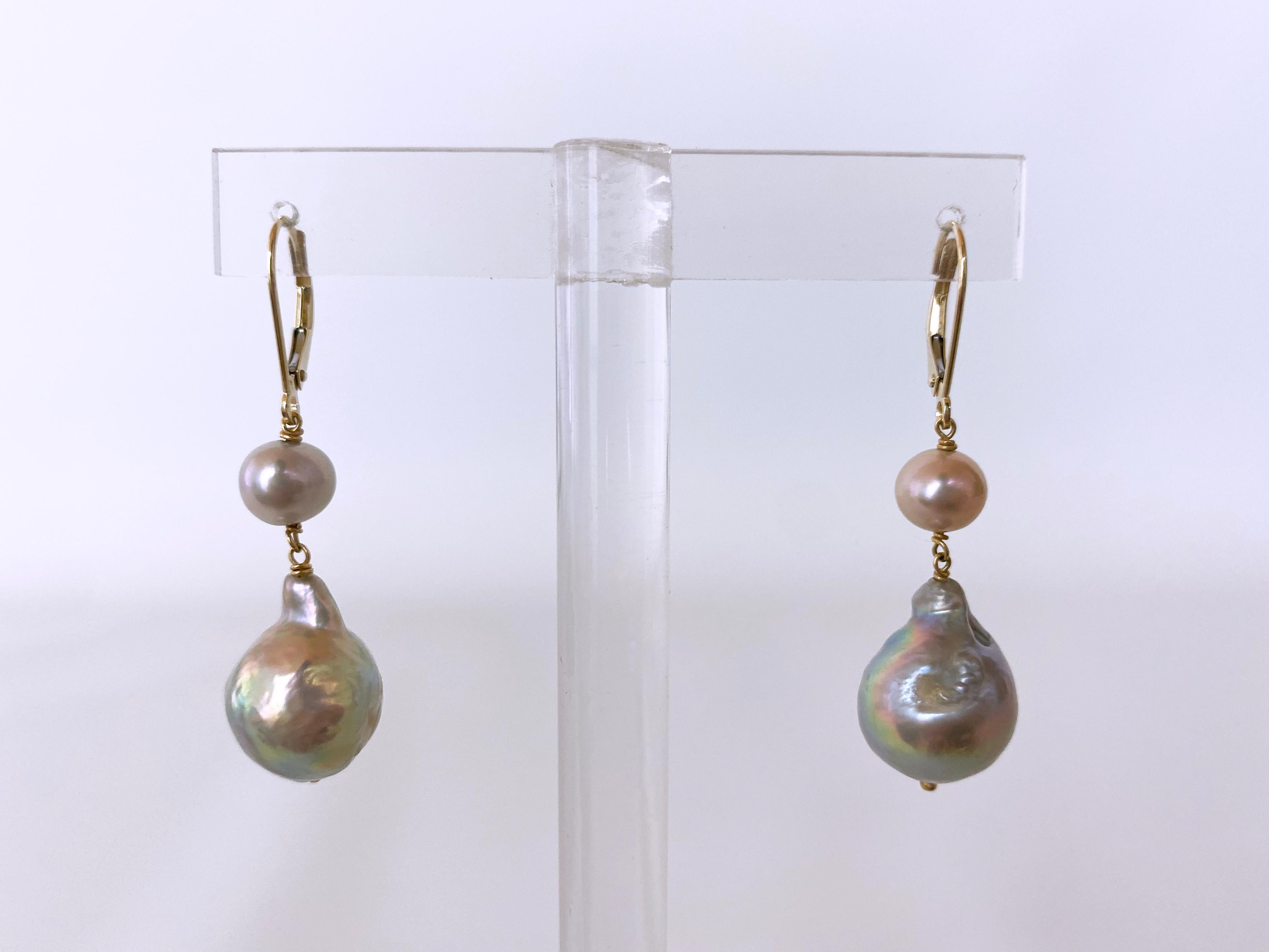 Marina J. Grey Pearl and 14k Yellow Gold Lever Back Hooks at 1stDibs