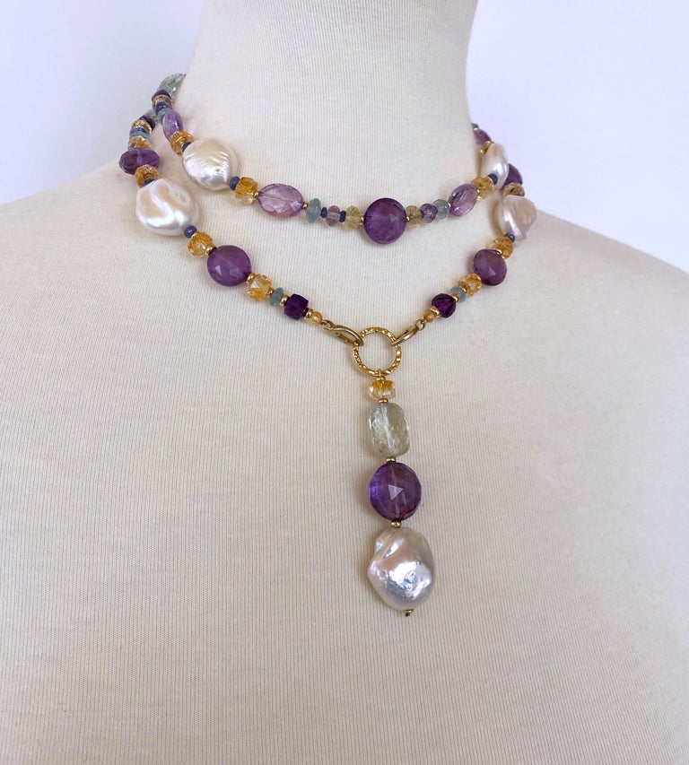 Marina J. Multi Jewel and Pearl Sautoir with Drop Tassel and 14K Yellow ...