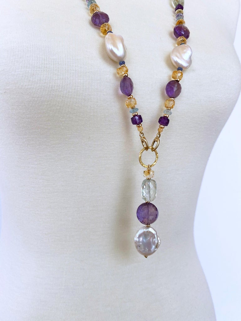 Marina J. Multi Jewel and Pearl Sautoir with Drop Tassel and 14K Yellow ...