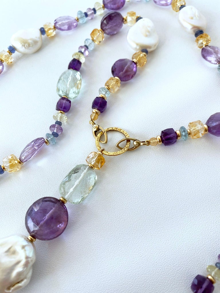 Marina J. Multi Jewel and Pearl Sautoir with Drop Tassel and 14K Yellow ...