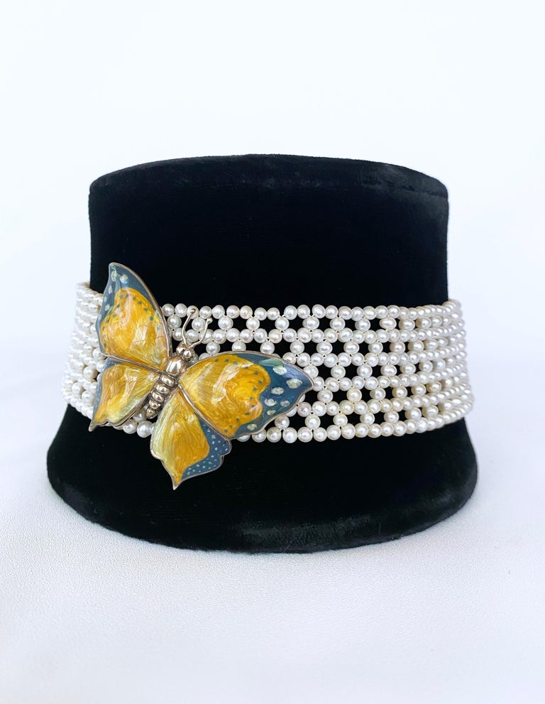 Marina J Woven Lace Pearl Choker With Solid 14k White Gold Clasp For