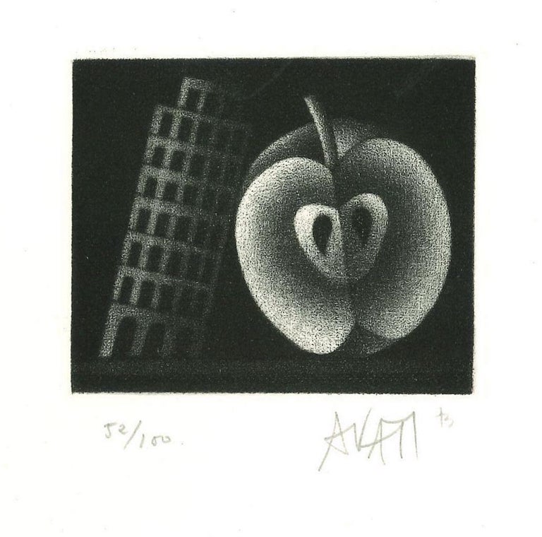 Mario Avati - Apple and Tower - Etching on Paper by Mario Avati - 1960s ...