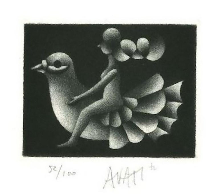 Mario Avati - Bird Rider - Etching on Paper by Mario Avati - 1970s For ...