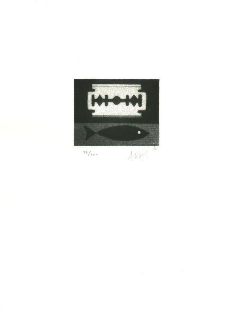 Mario Avati - Fish and Blade - Etching on Paper by Mario Avati - 1960s ...