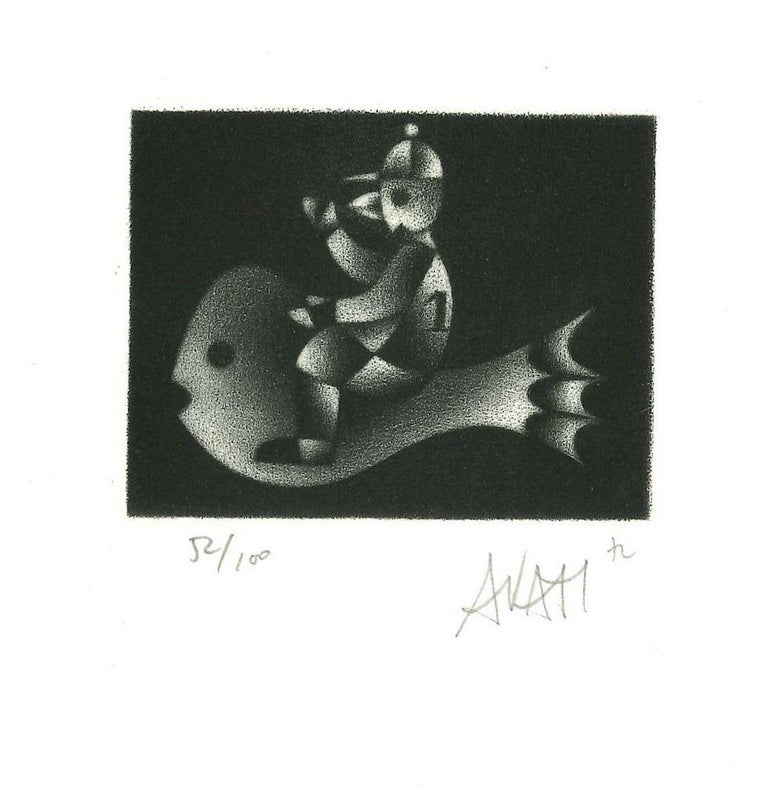 Mario Avati - Fish Rider - Original Etching on Paper by Mario Avati ...