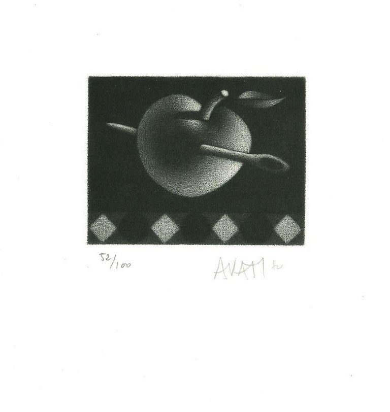 Mario Avati - Needle in Apple - Etching on Paper by Mario Avati - 20th ...