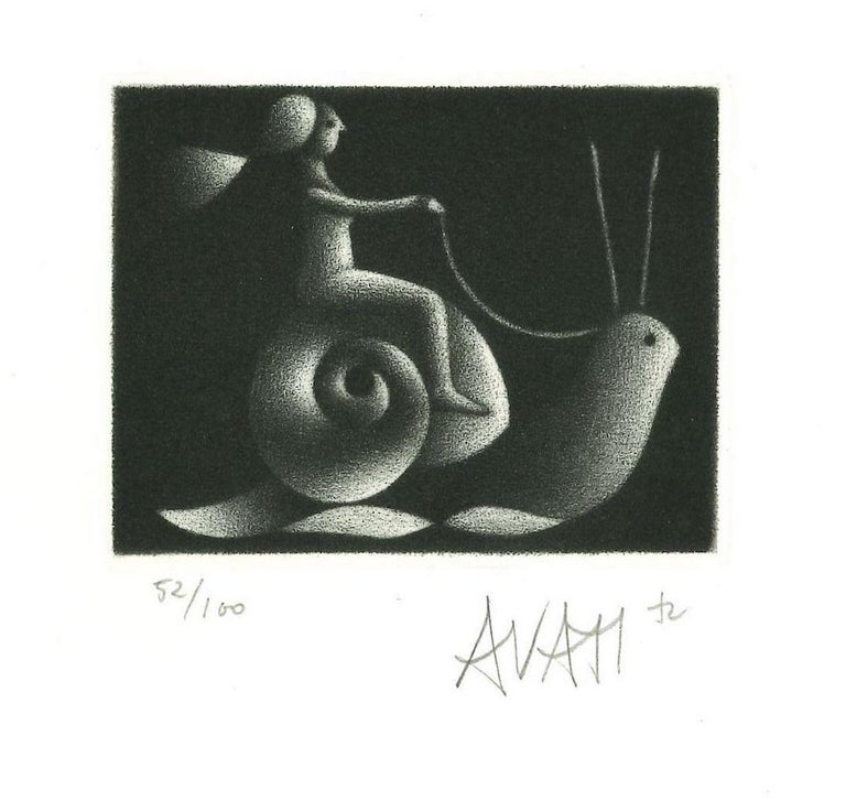 Mario Avati - Snail Rider - Original Etching on Paper by Mario Avati ...