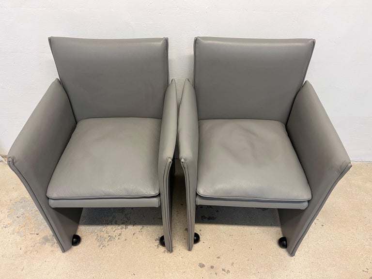 Mario Bellini 401 Break Gray Leather Arm Chairs for Cassina, Set of Ten ...