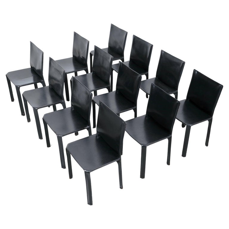 Mario Bellini Cassina Cab 412 Twelve (12) Black Leather Dining Chairs ...