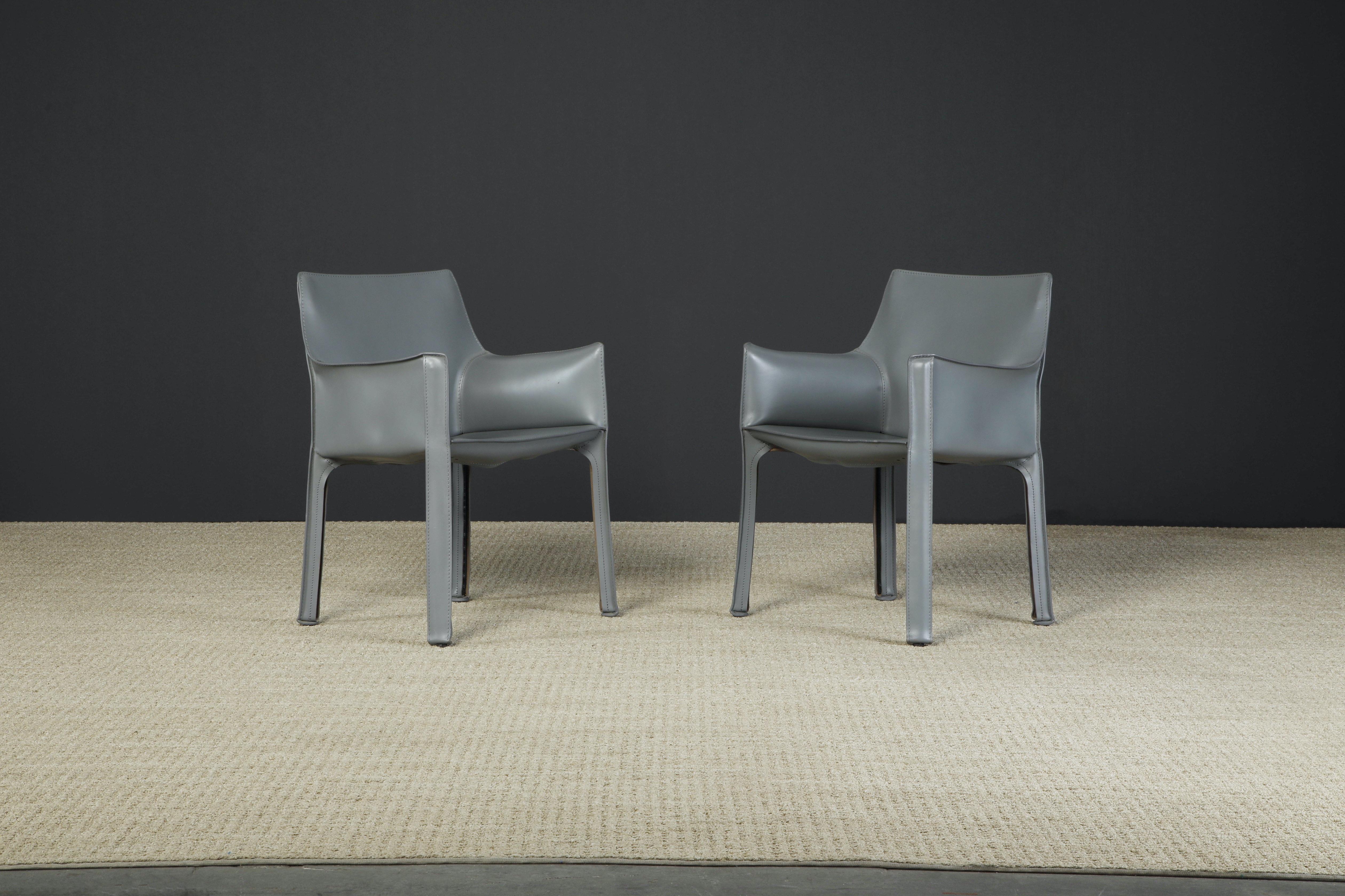 Mario Bellini for Cassina Pair of Grey Leather 'Cab' Armchairs, Signed ...