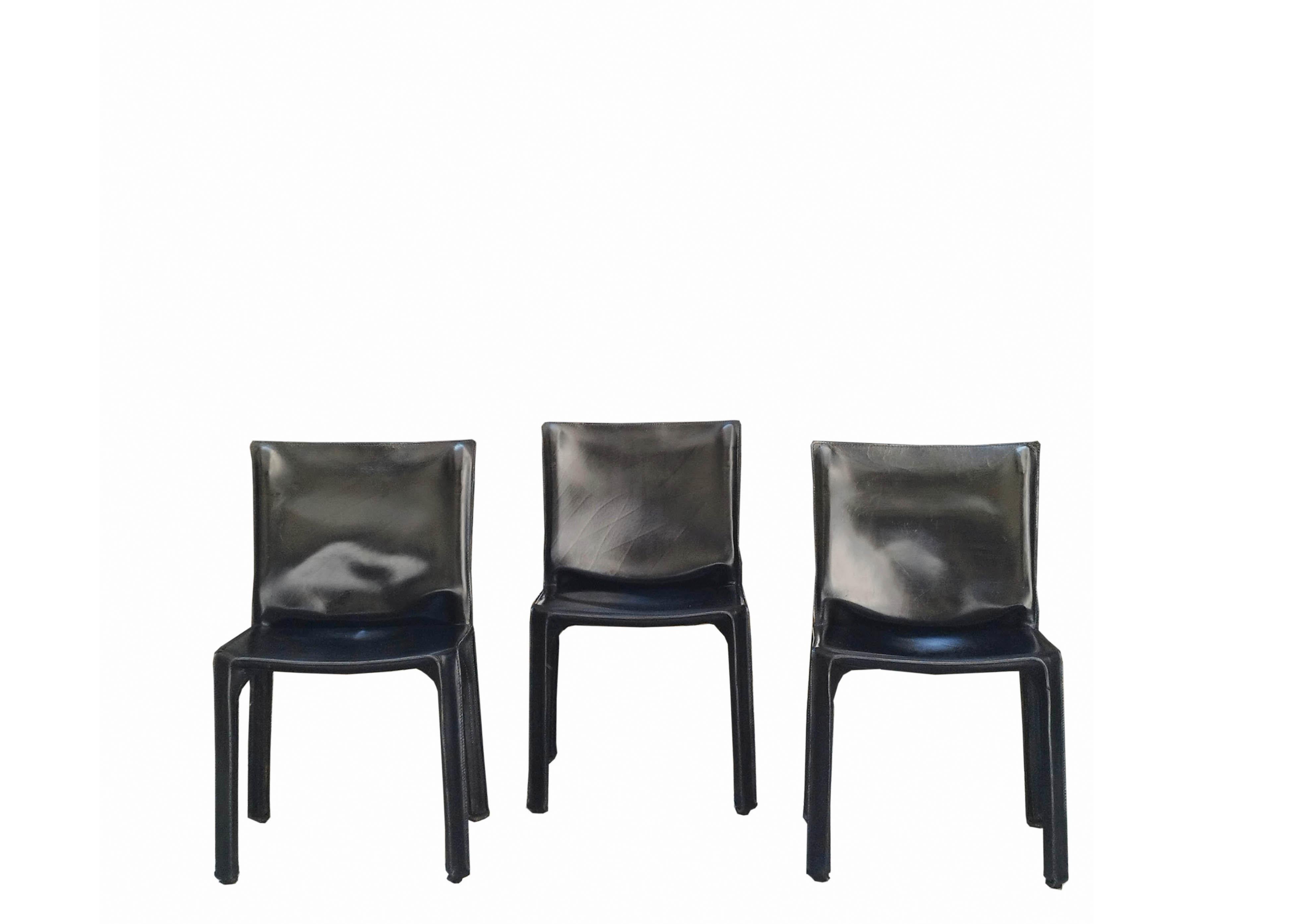 Mario Bellini Style Set of 3 Cab Dining Chairs, Italy, 1980s For Sale ...