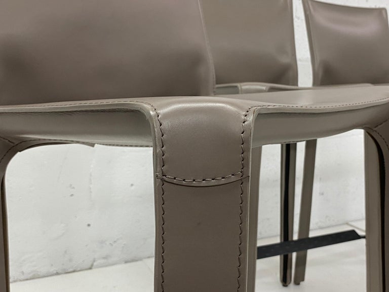 Mario Bellini Taupe Gray Leather CAB Barstools for Cassina, Set of Four ...