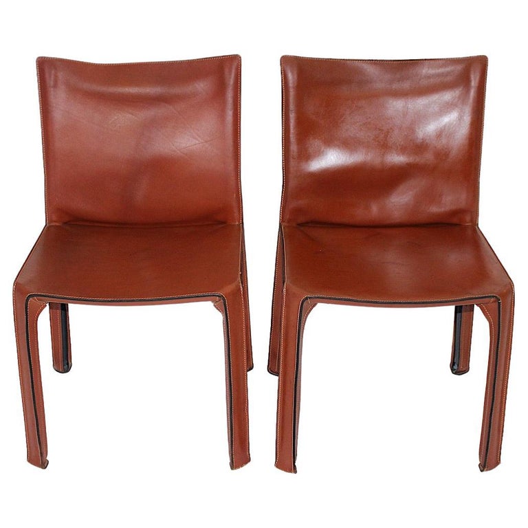 Mario Bellini Vintage CAB 412 Duo Two Dining Chairs Brown Leather ...