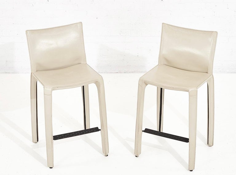 Mario Bellini White Leather CAB Stools, Cassina 1980, Italy at 1stDibs