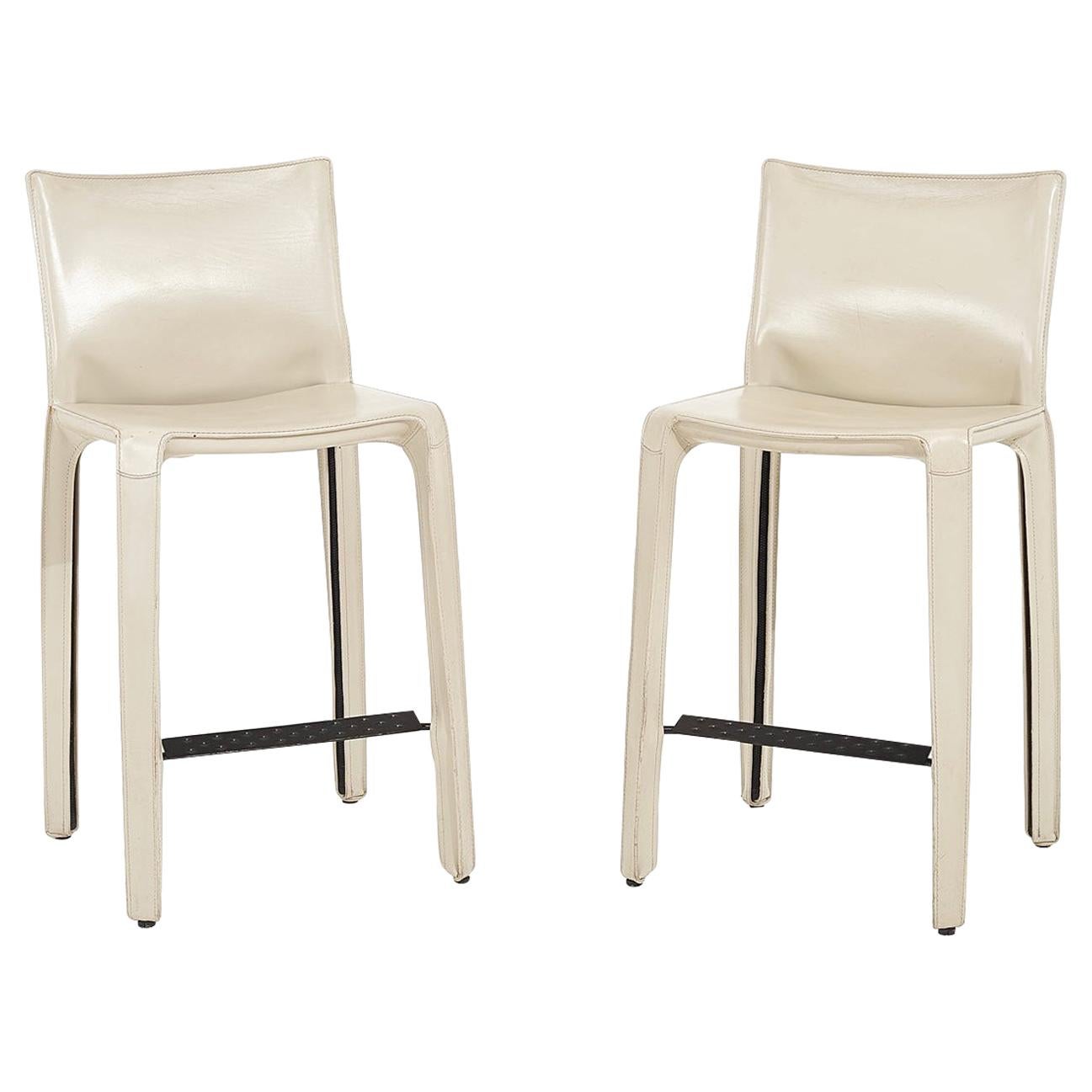 Mario Bellini White Leather TAXI Stools, Cassina 1980, Italy at 1stDibs