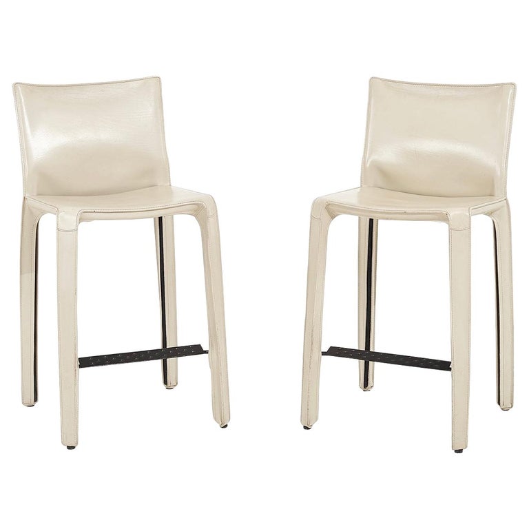Mario Bellini White Leather CAB Stools, Cassina 1980, Italy at 1stDibs