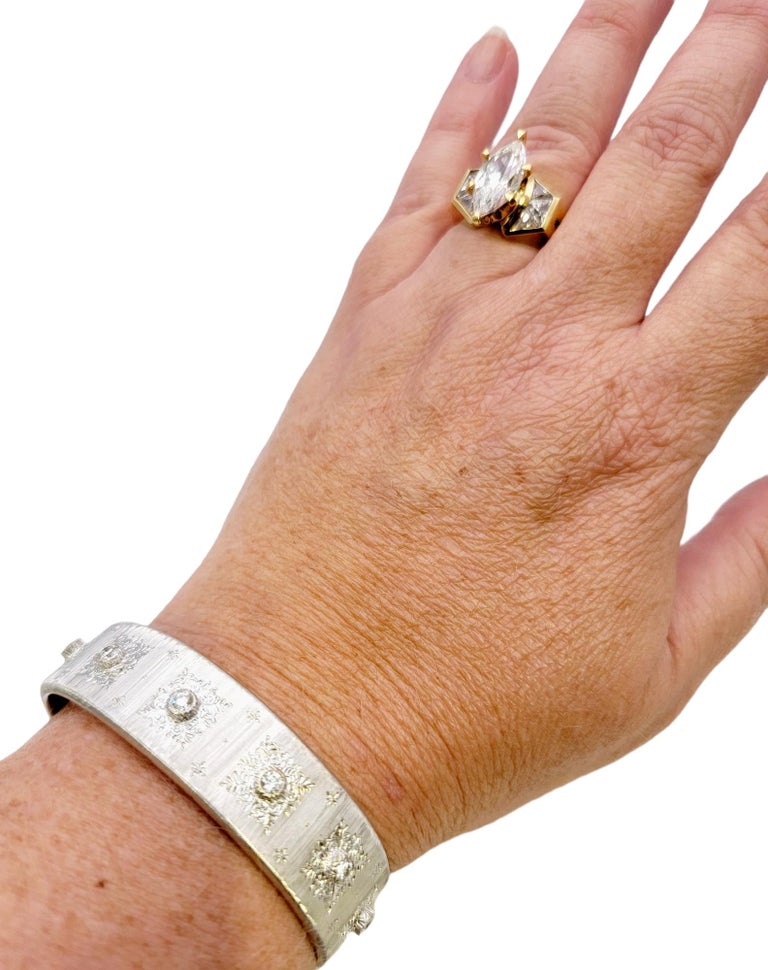 Mario Buccellati 18 Karat Rigato Finish White Gold and Diamond Cuff ...