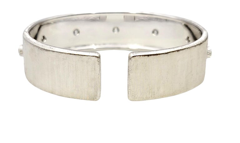 Mario Buccellati 18 Karat Rigato Finish White Gold and Diamond Cuff ...