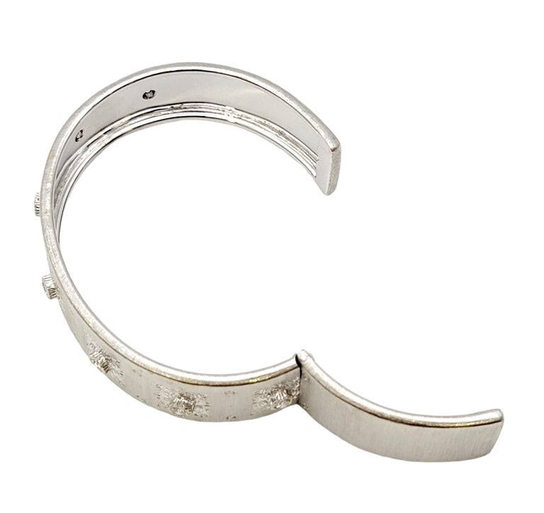 Mario Buccellati 18 Karat Rigato Finish White Gold and Diamond Cuff ...