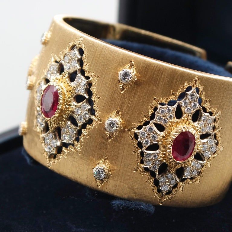 Mario Buccellati 1980 Rubies and Diamonds Cuff Bracelet at 1stDibs