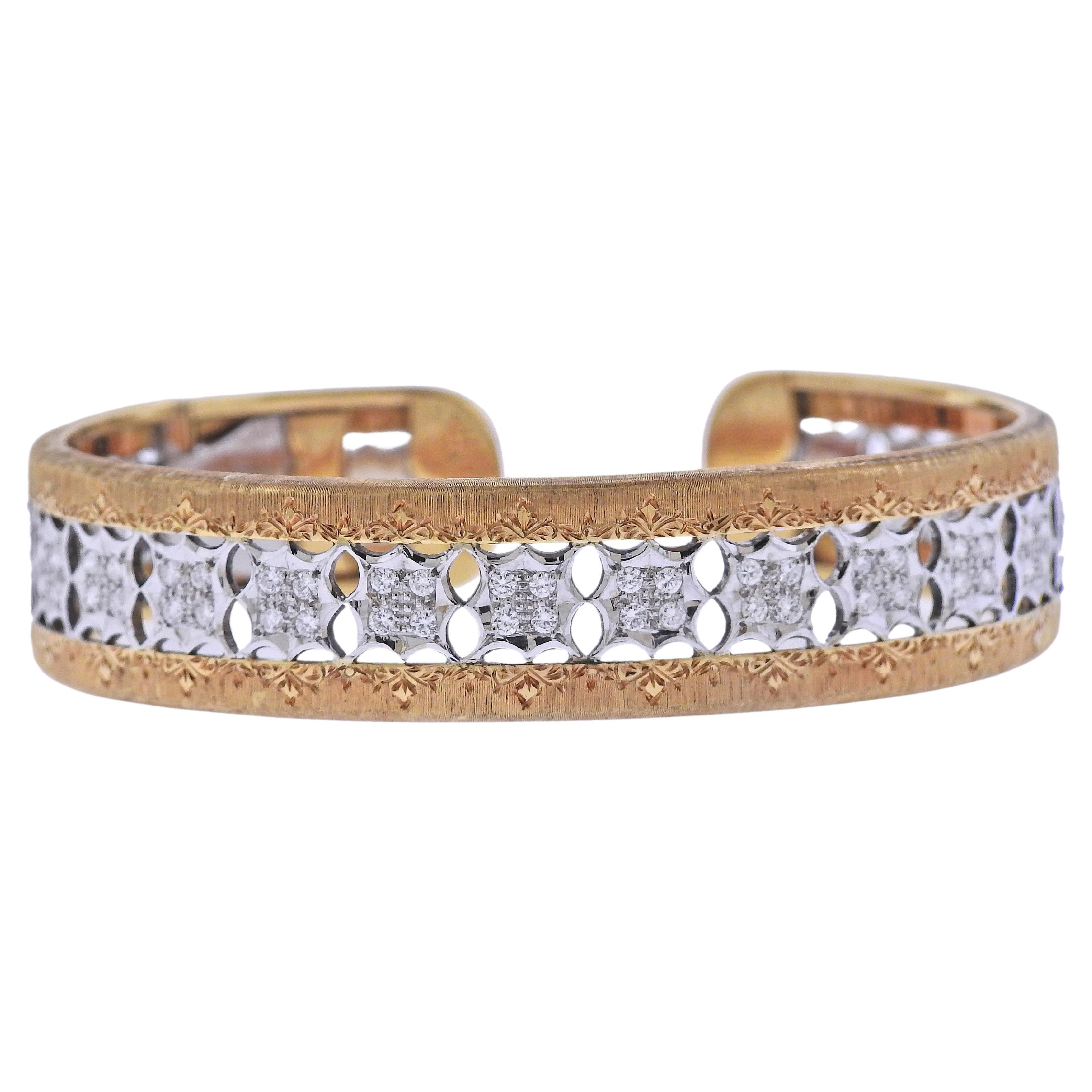 Early Mario Buccellati Gold and Diamond Cuff Bracelet For Sale at 1stDibs
