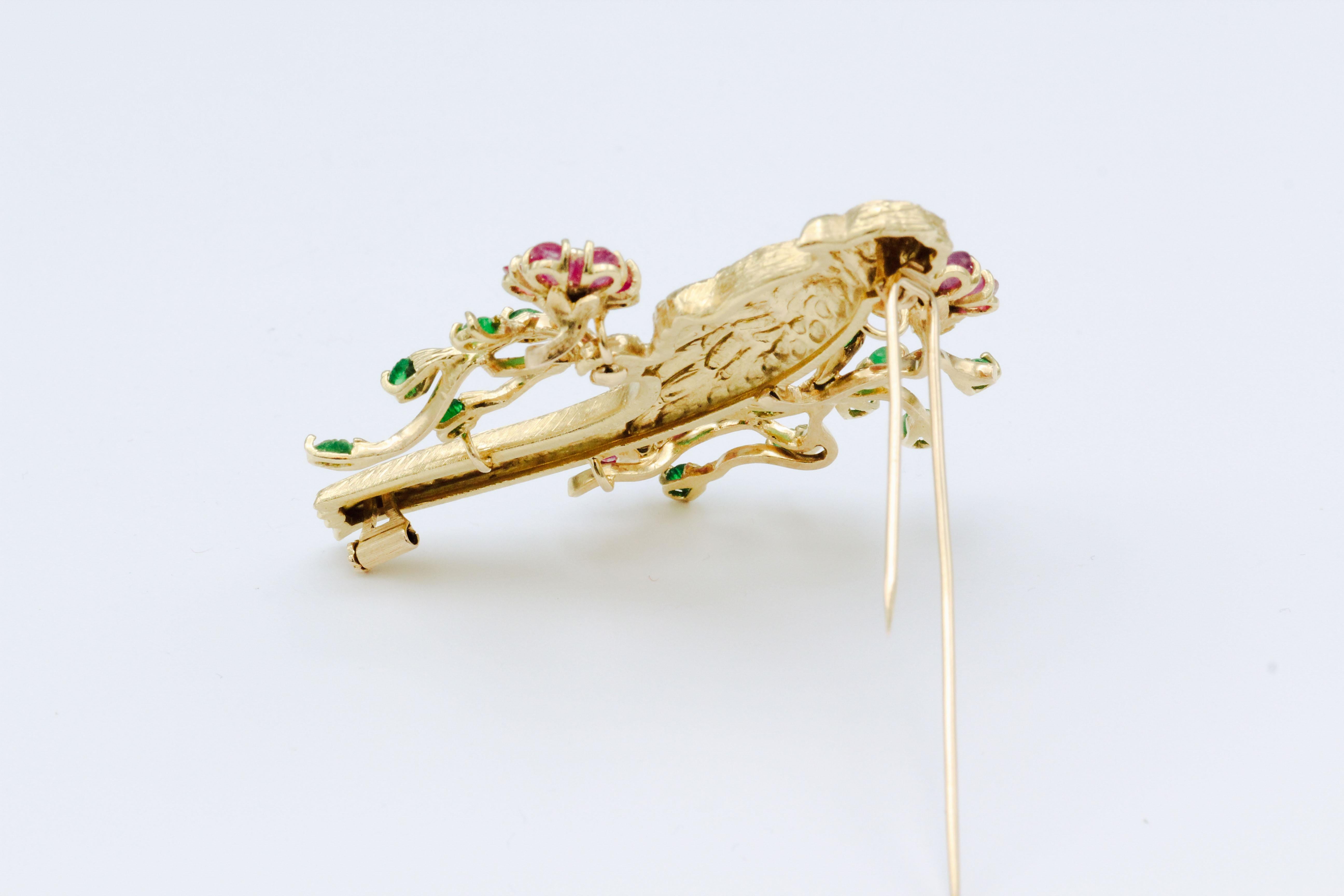 Mario Buccellati Diamond Ruby Emerald 18k Gold Bird Brooch at 1stDibs ...