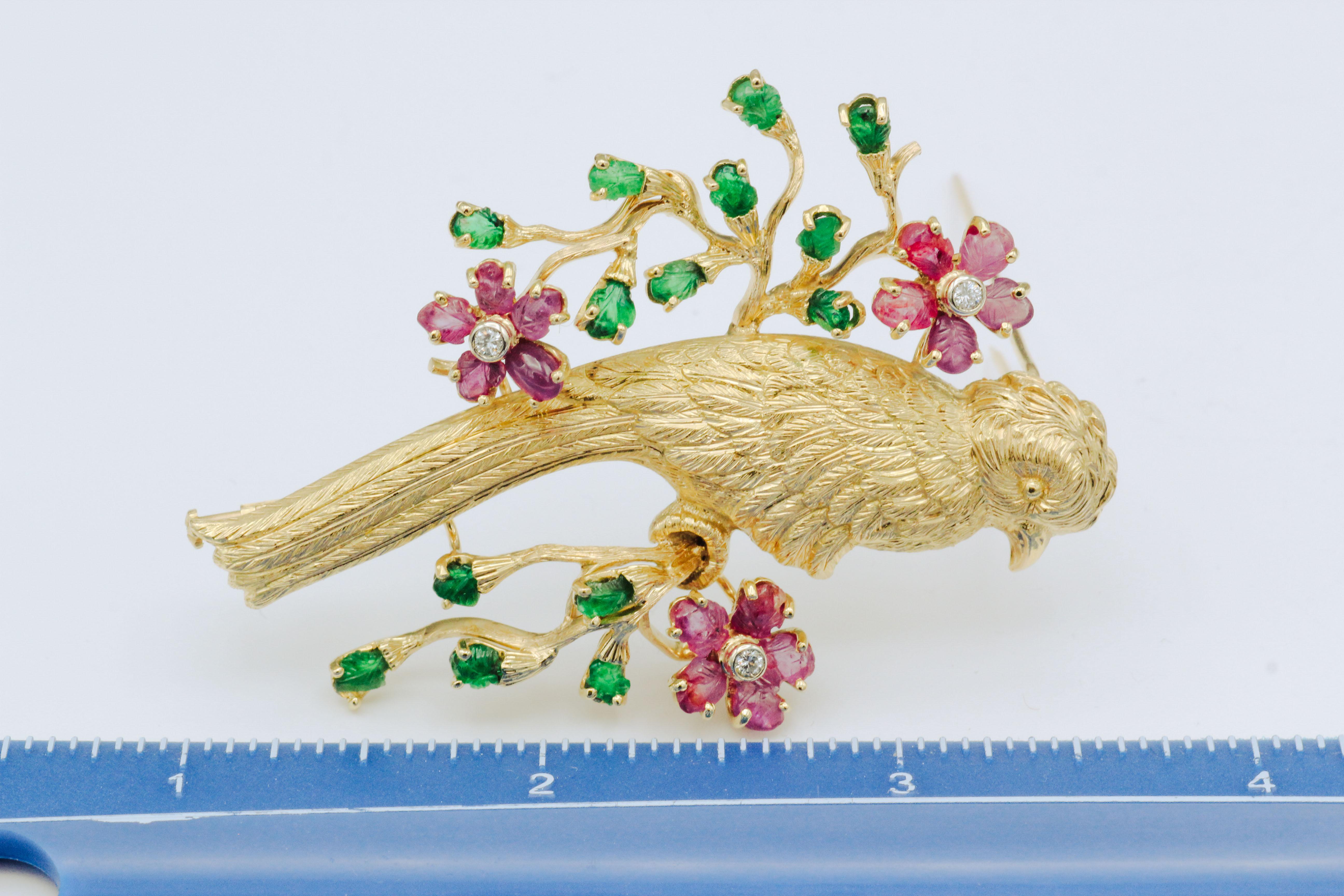 Mario Buccellati Diamond Ruby Emerald 18k Gold Bird Brooch at 1stDibs ...