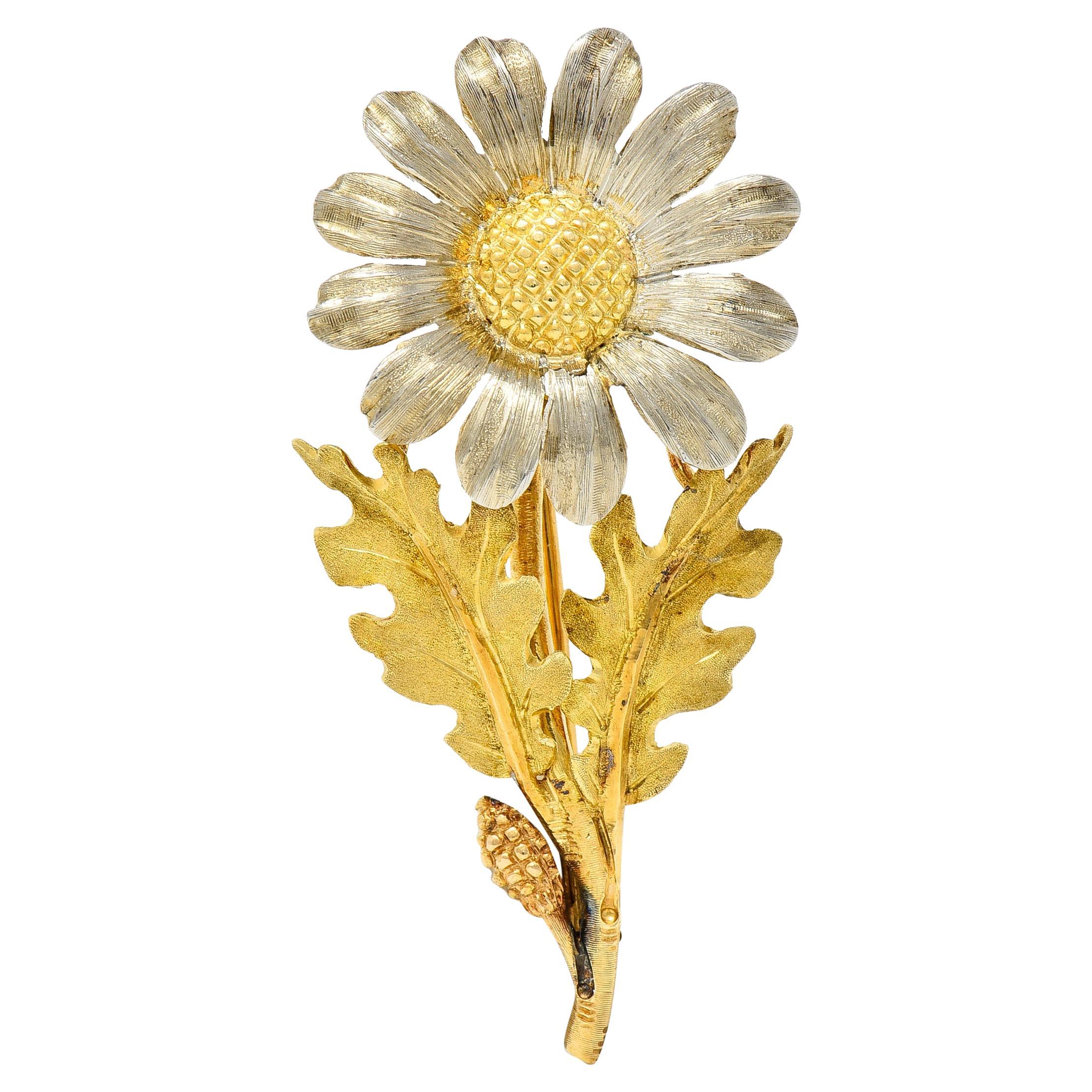 Mario Buccellati Mid-Century 18 Karat Two-Tone Gold Daisy Flower Brooch ...